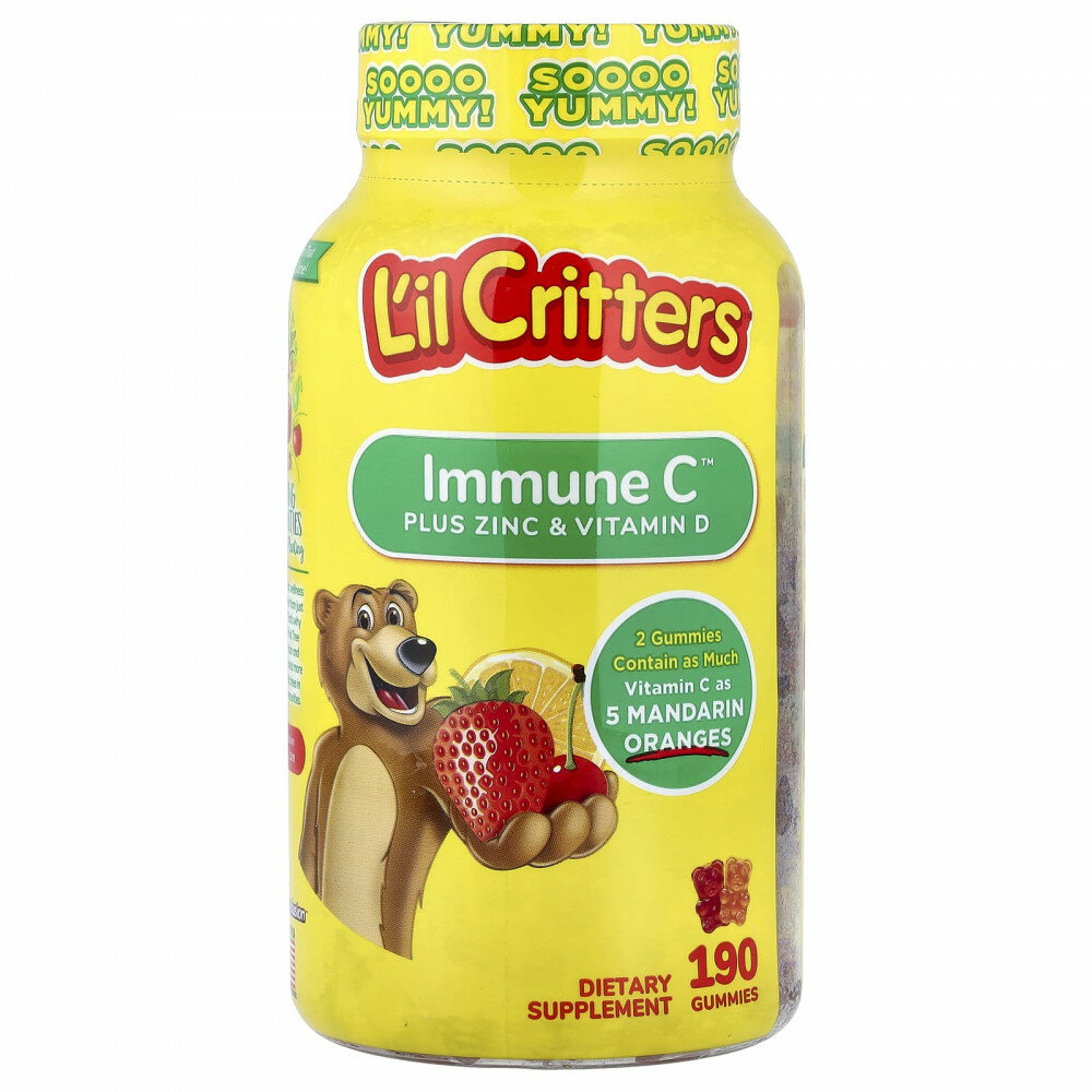 L'il Critters, Immune C™, жевательные таблетки с цинком и витамином D, 190 жевательных таблеток