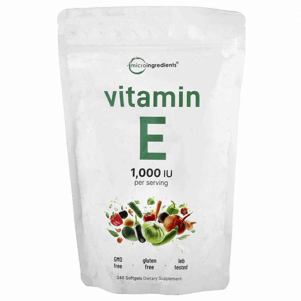 Micro Ingredients, Витамин E, 240 мягких таблеток (500 МЕ в каждой капсуле)