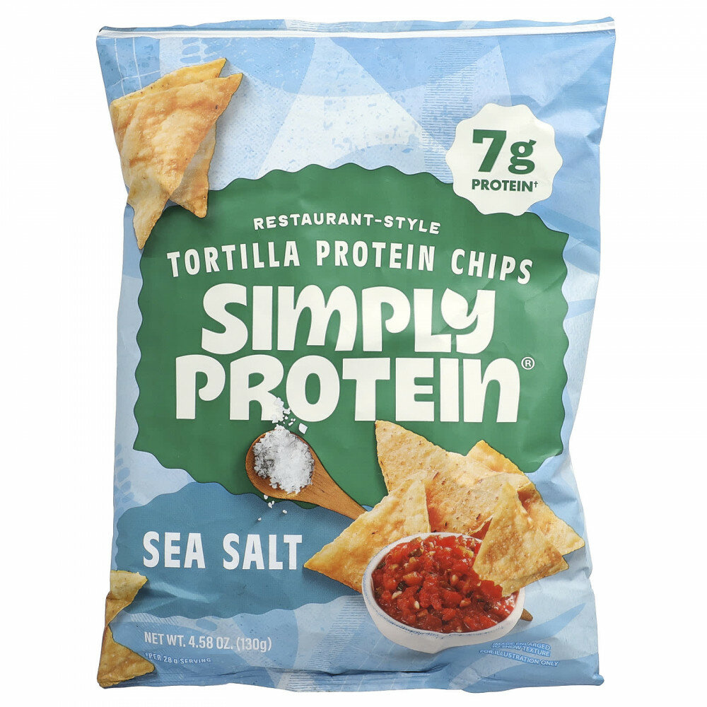 Simply Protein, ресторанные протеиновые чипсы из тортильи, с морской солью, 130 г (4,58 унции)