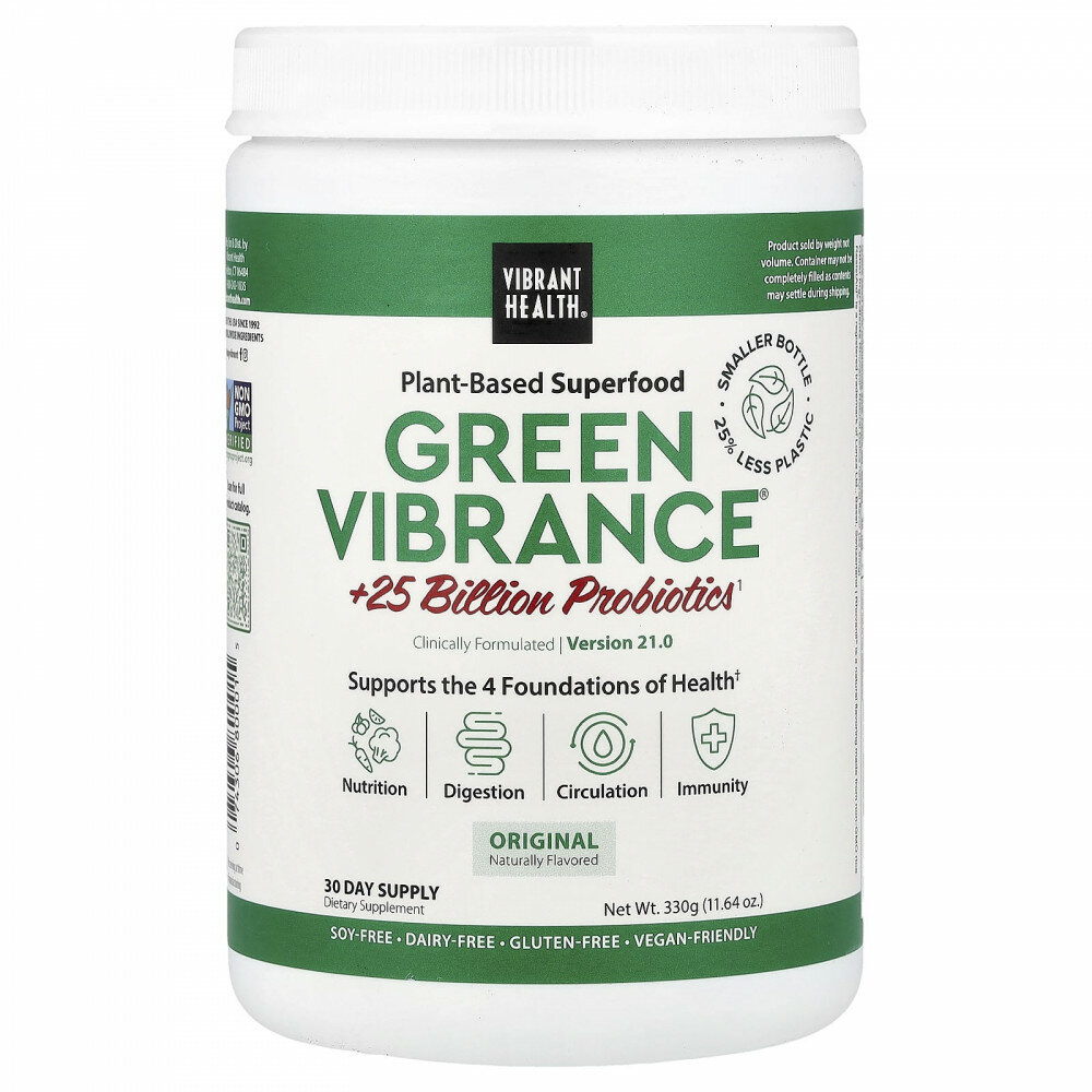 Vibrant Health, Green Vibrance® +25 млрд пробиотиков, версия 21.0, 330 г (11,64 унции)