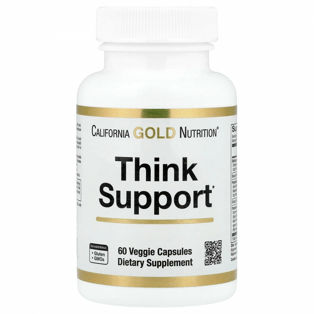California Gold Nutrition, Think Support, с гинкго билоба, тюбетейкой, готу колой, бакопой и ферментами, 60 растительных капсул