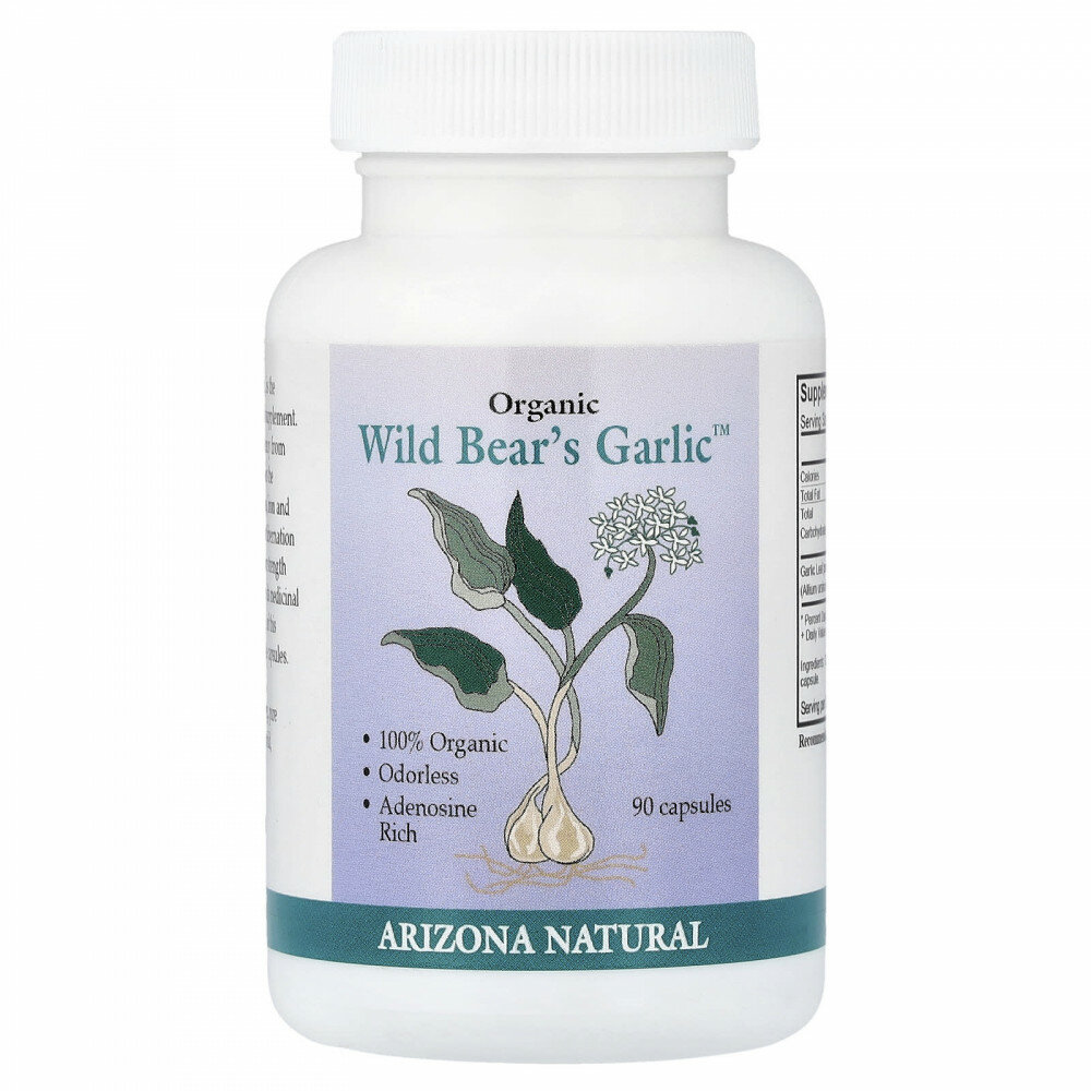 Arizona Natural, Organic Wild Bear's Garlic™, органический чеснок, 90 капсул (117 мг в 1 капсуле)
