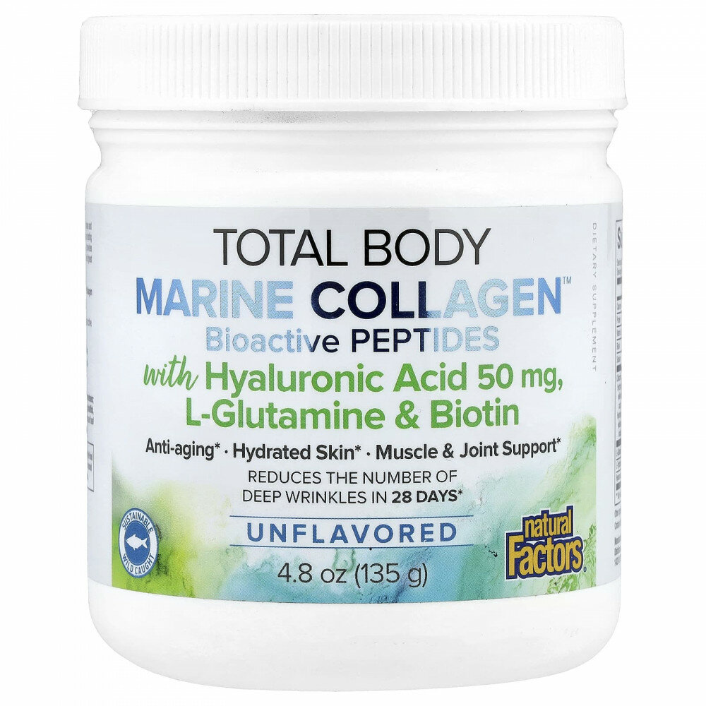 Natural Factors, Total Body Marine Collagen™, биоактивные пептиды, без добавок, 135 г (4,8 унции)
