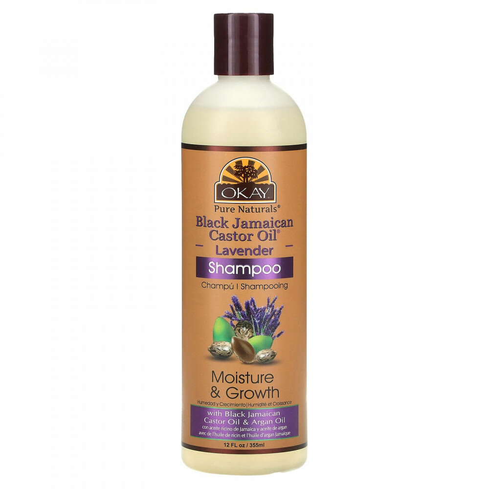 Okay Pure Naturals, Черное ямайское касторовое масло, шампунь, лаванда, 355 мл (12 жидк. унц.)