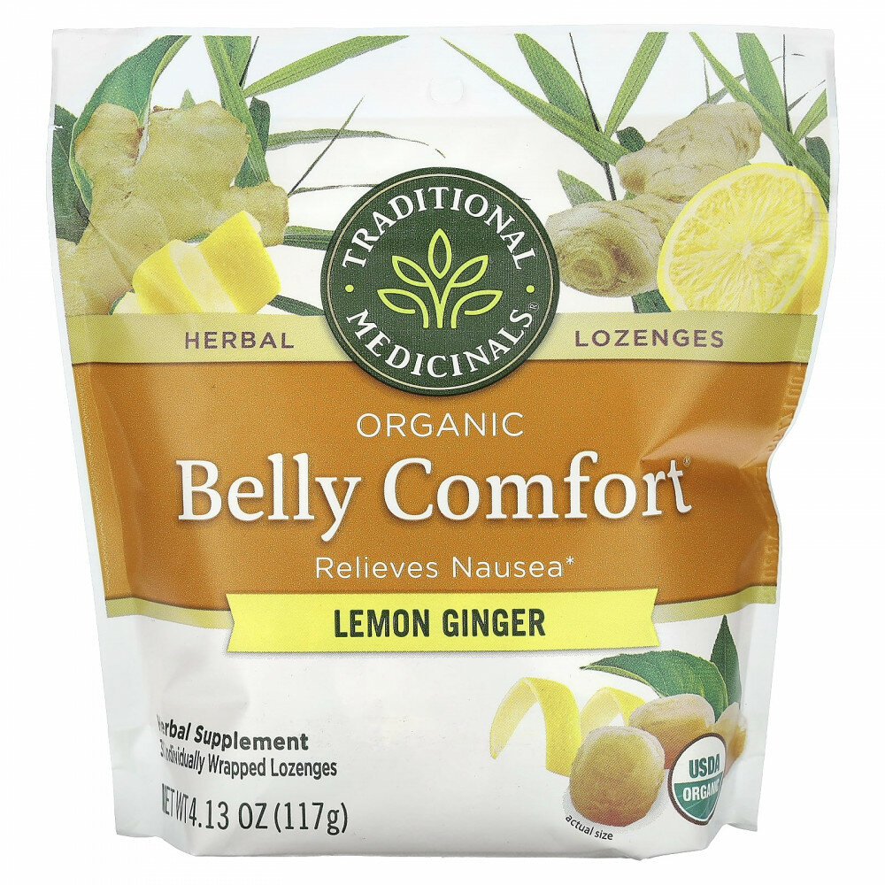Traditional Medicinals, Organic Belly Comfort, лимон и имбирь, 30 леденцов в индивидуальной упаковке