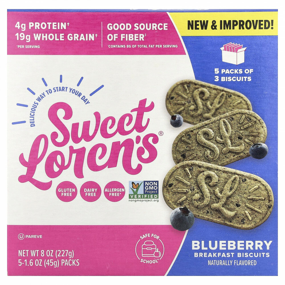 Sweet Loren's, печенье для завтрака, голубика, 5 пакетиков по 45 г (1,6 унции)
