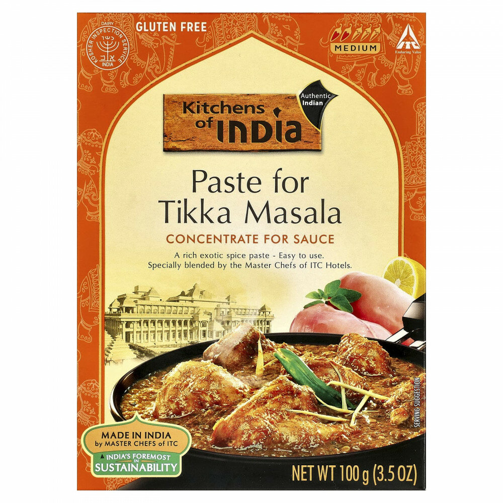 Kitchens of India, Паста для тикка-масалы, концентрат для соусов, средний, 3,5 унц. (100 г)