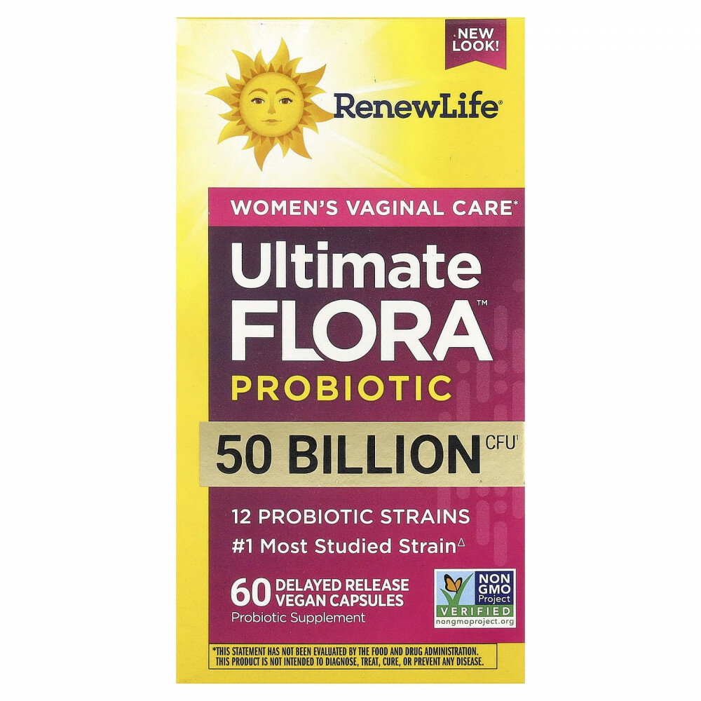 Renew Life, Ultimate Flora™, пробиотик, 50 млрд КОЕ, 60 веганских капсул с отсроченным высвобождением