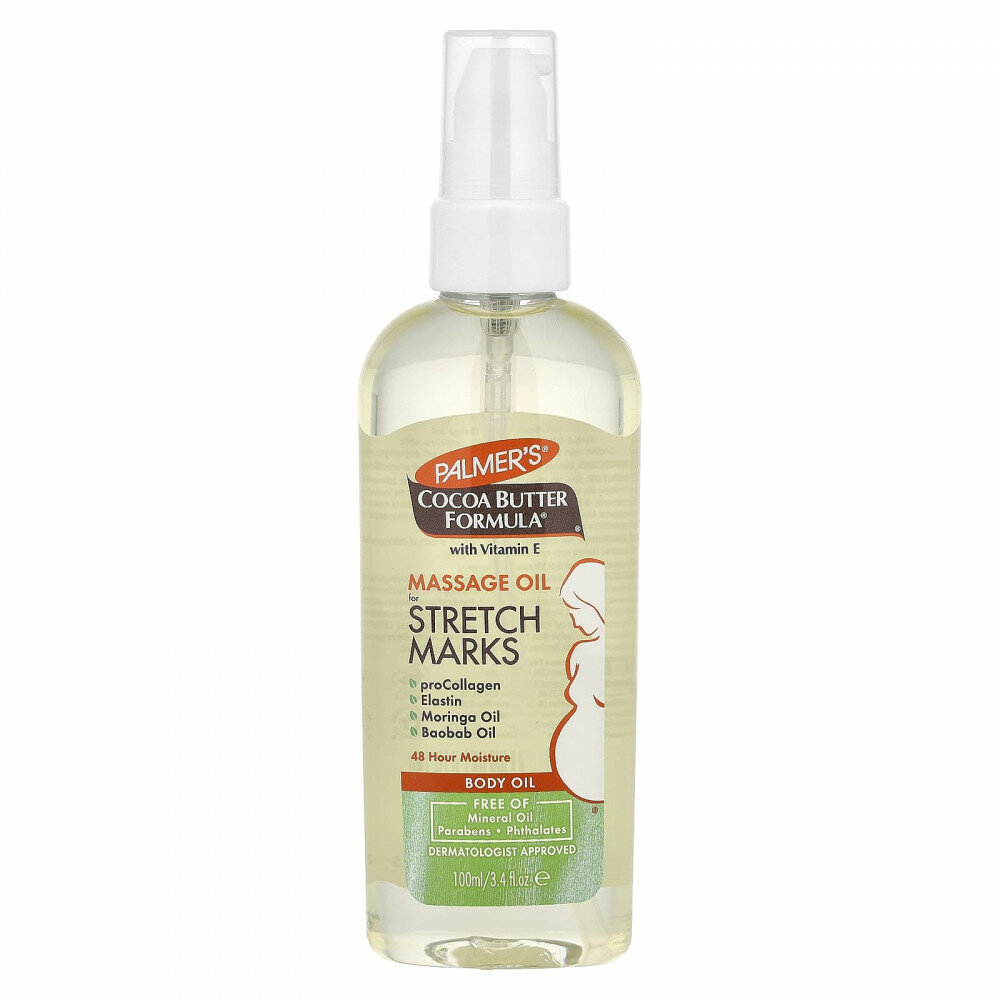 Palmer's, Cocoa Butter Formula® с витамином E, массажное масло для растяжек, 100 мл (3,4 жидк. унции)
