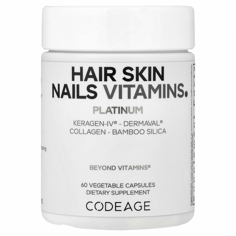 Codeage, витамины для волос, кожи и ногтей, Platinum, 60 растительных капсул