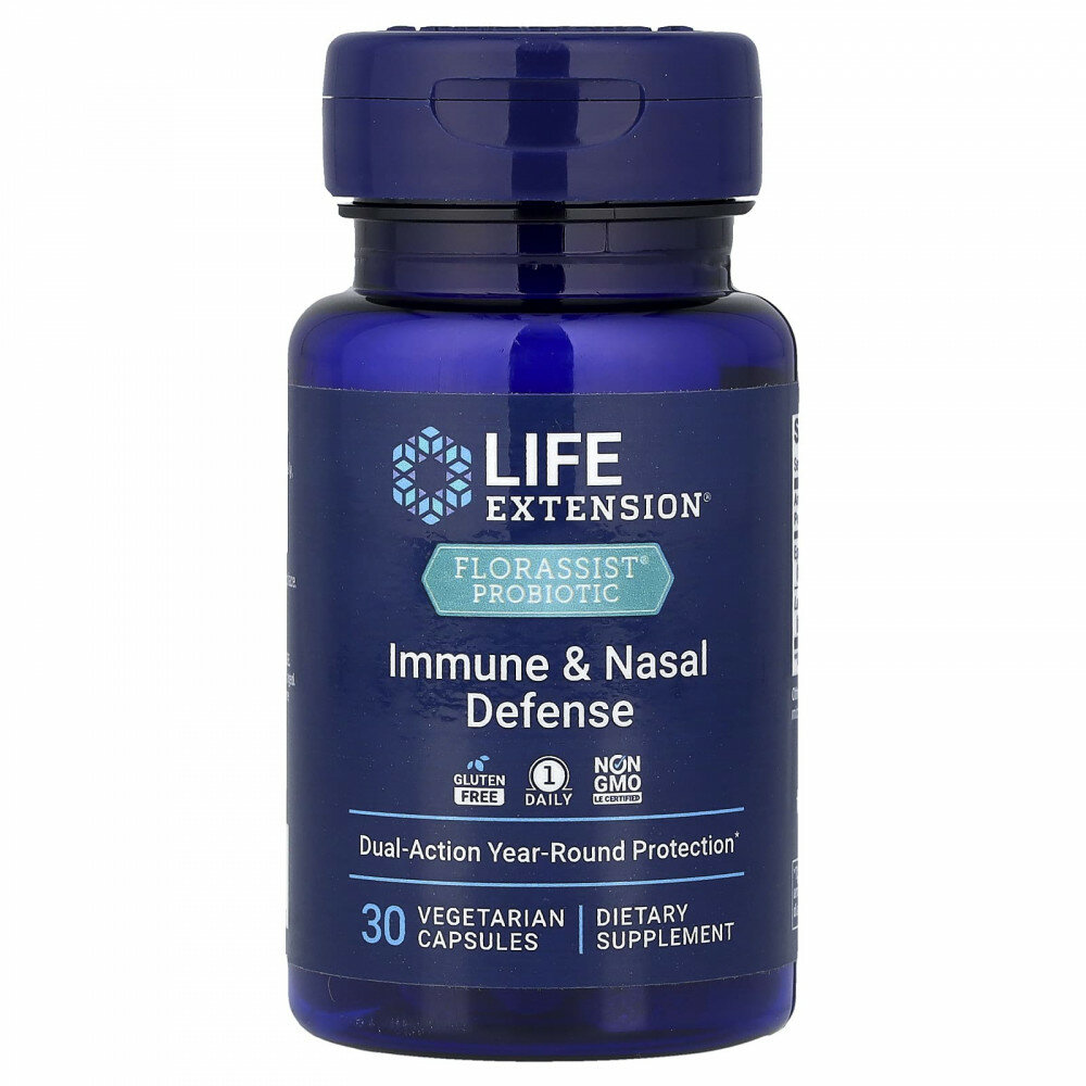 Life Extension, FLORASSIST®, пробиотик, иммунная и назальная защита, 30 вегетарианских капсул