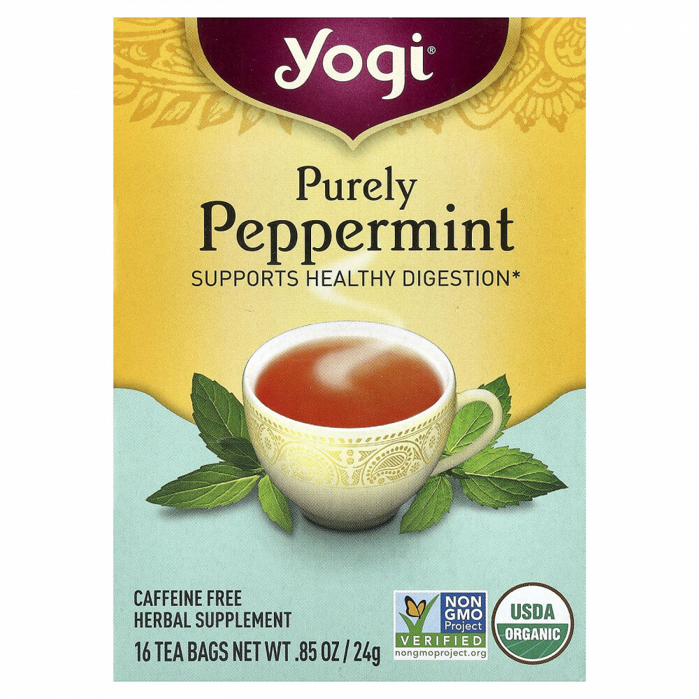 Yogi Tea, Purely Peppermint, без кофеина, 16 чайных пакетиков, 24 г (0,85 унции)