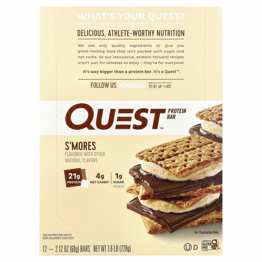 Quest Nutrition, Протеиновый батончик «Печенье с зефиром», 12 батончиков, 60 г (2,12 унции) каждый