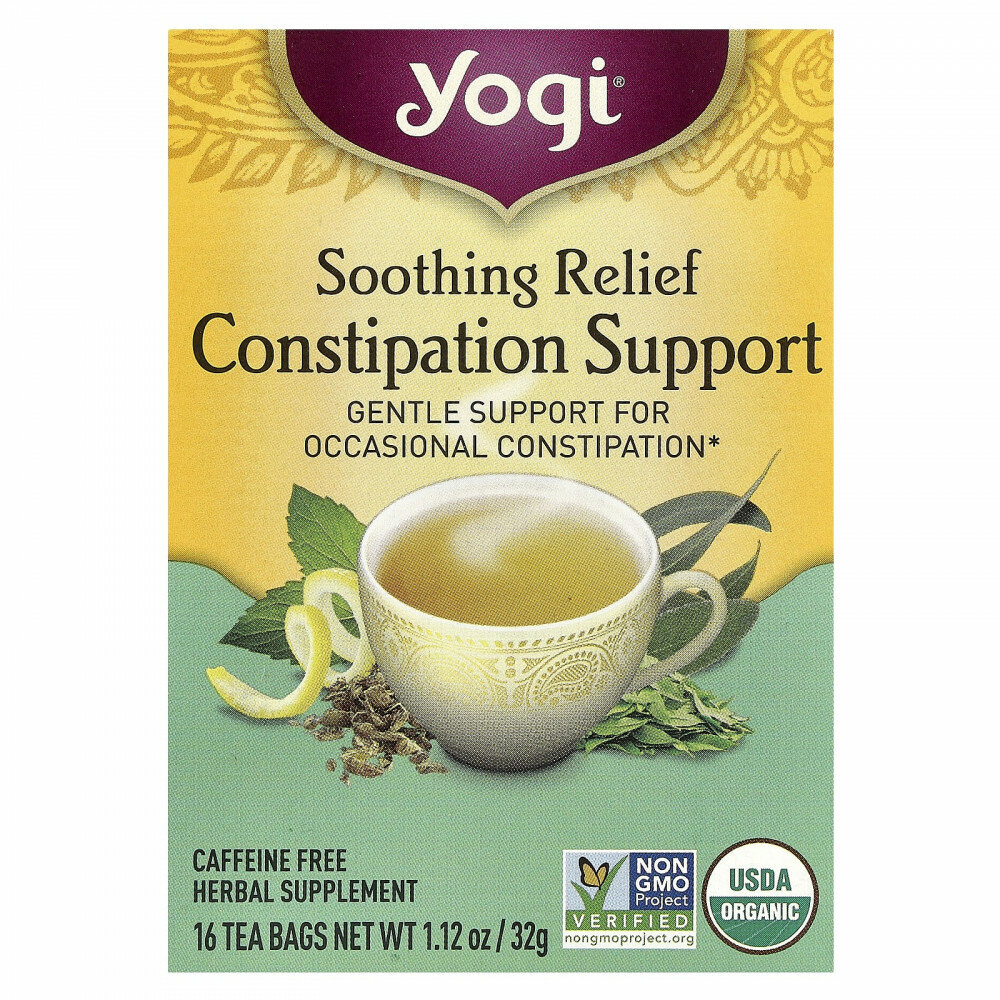 Yogi Tea, Успокаивающее средство для облегчения запоров, без кофеина, 16 чайных пакетиков, 32 г (1,12 унции)