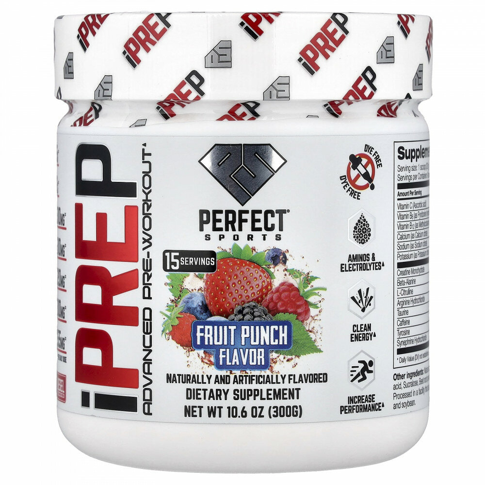 PERFECT Sports, iPrep, улучшенный предтренировочный комплекс, со вкусом фруктового пунша, 300 г (10,6 унции)