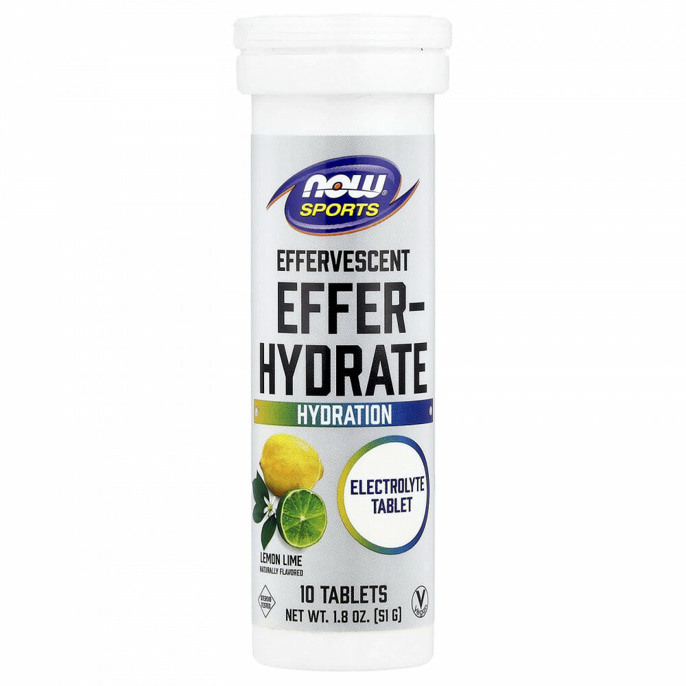 NOW Foods, Sports, Effer-Hydrate, лимон и лайм, 10 таблеток, 51 г (1,8 унции)