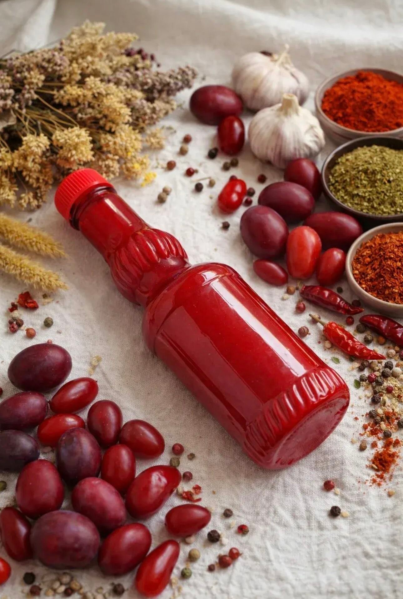 Соус Ткемали из красной сливы с кизилом без сахара/без химии, ремесленный домашний соус 270г