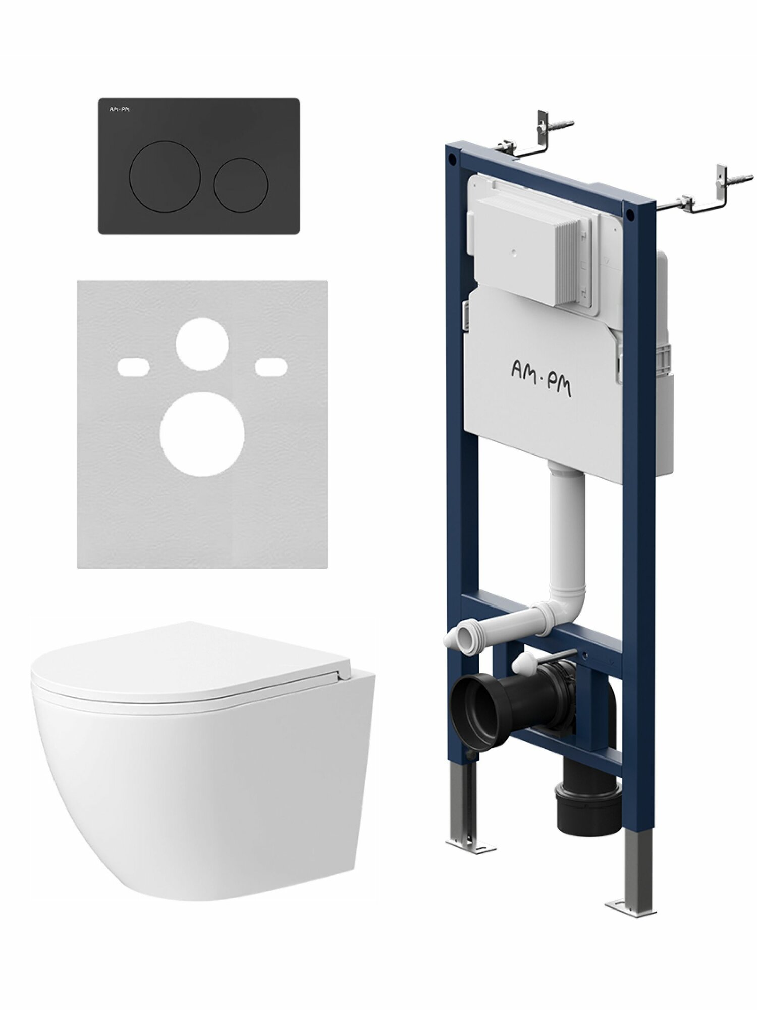 Инсталляция AM.PM PrimeFit с подвесным унитазом Damixa Quanta, клавиша L матовый черный