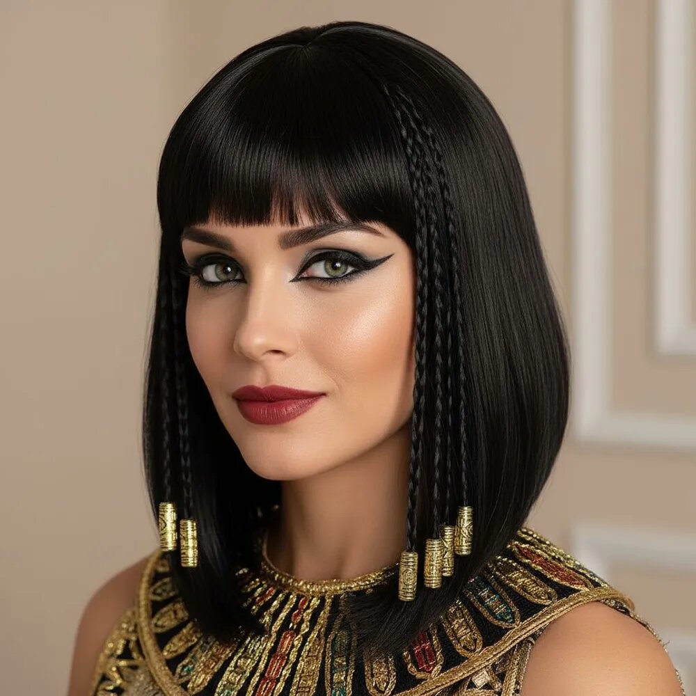 Парик карнавальный Клеопатра для египетской вечеринки, Хэллоуина, черный, искусственные волосы