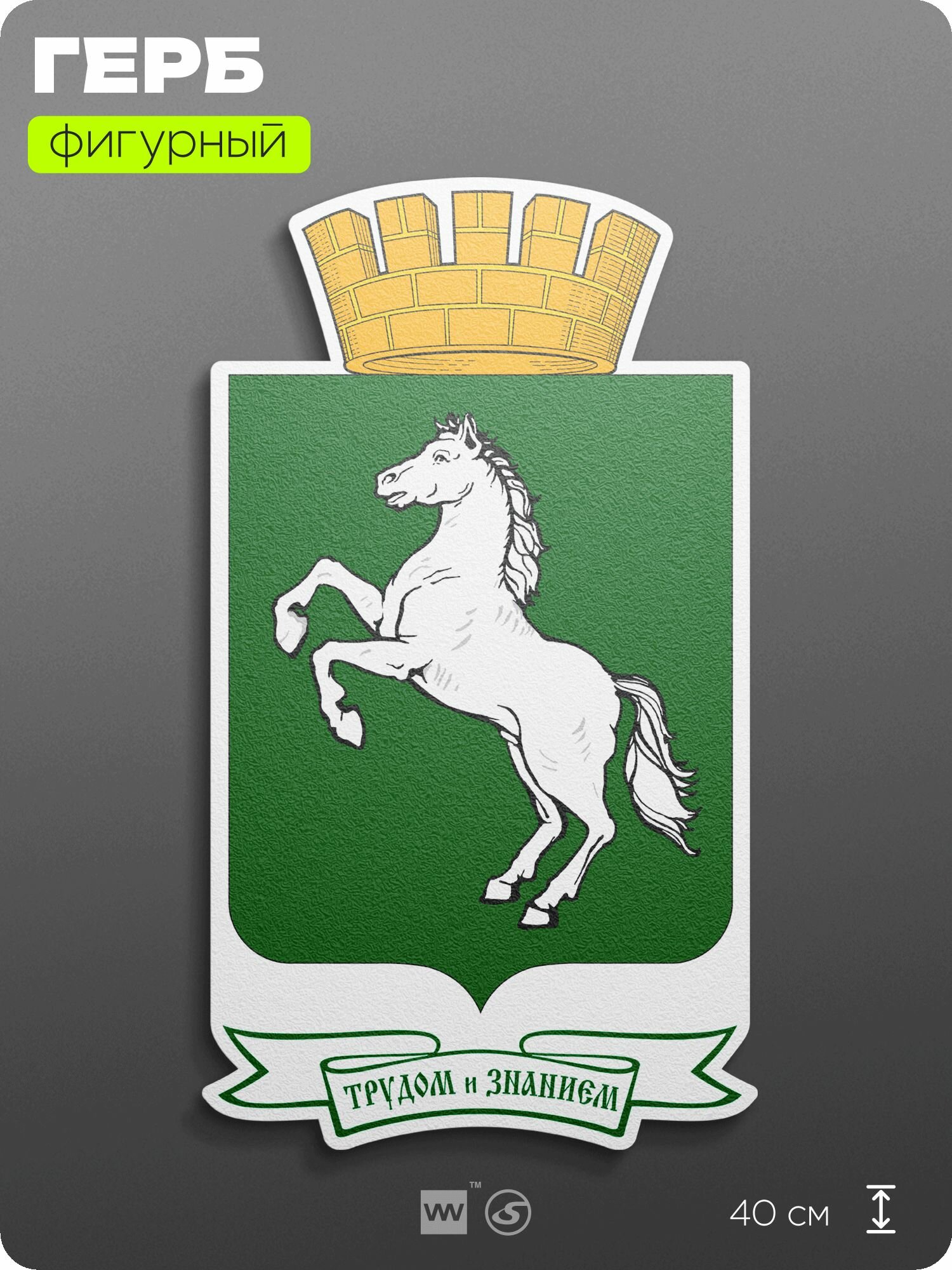 Герб Томска на стену, герб города фигурный, 40 см по большей стороне, на твёрдой основе с двусторонним скотчем, Айдентика Технолоджи
