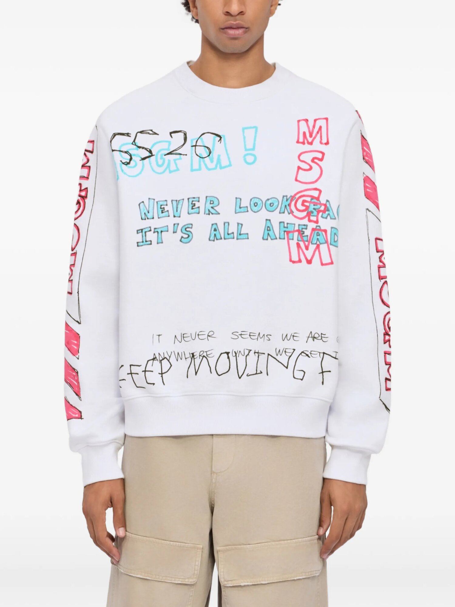 Толстовка MSGM, размер 54, , бежевый/белый — фото 1