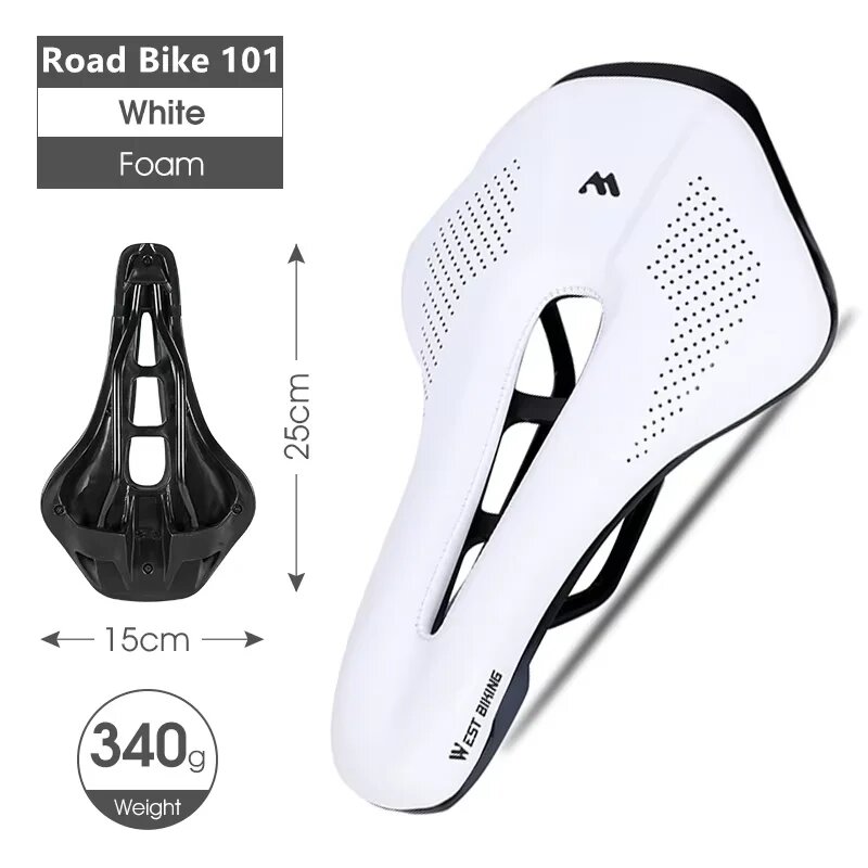 WEST BIKING Мягкое велосипедное седло MTB Белый, White