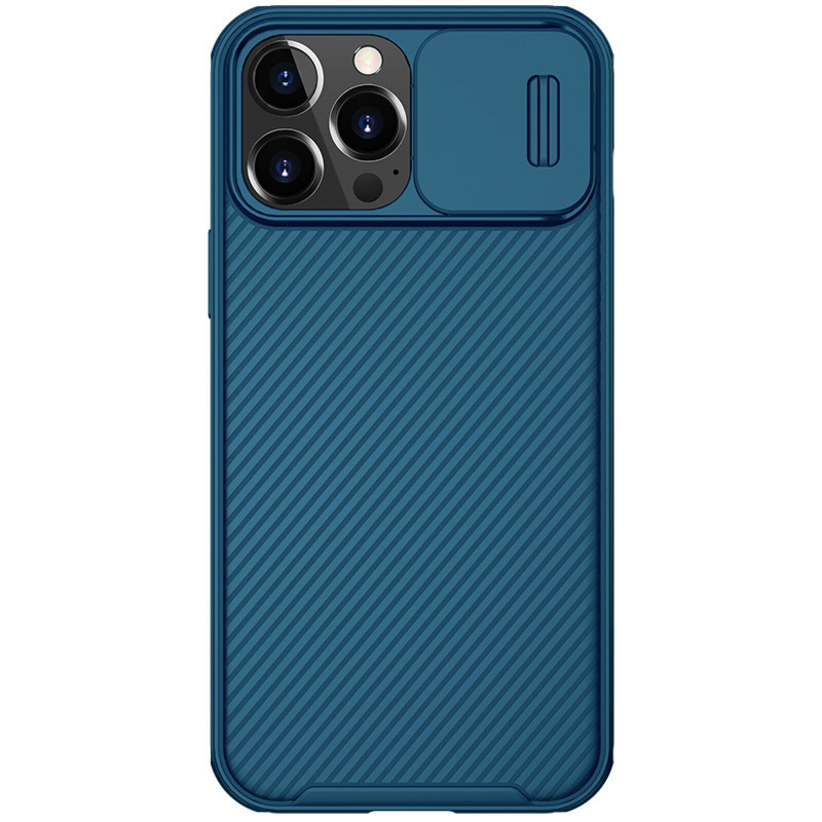 Чехол панель-бампер MyPads Tenda для iPhone 14 Pro Max с защитой камеры и отделкой под карбон, синий