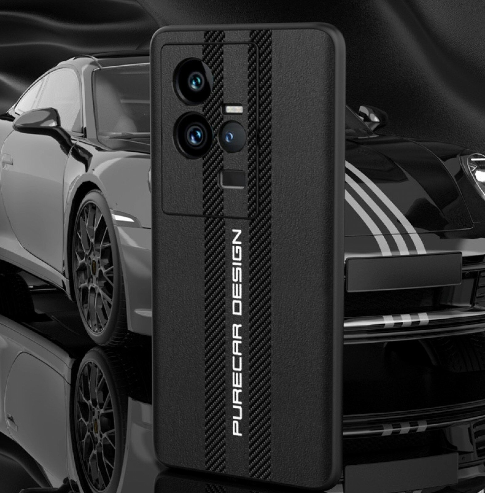 Задняя чехол-панель-накладка MyPads для Vivo iQOO 11 из эко-кожи с карбоновыми вставками черный