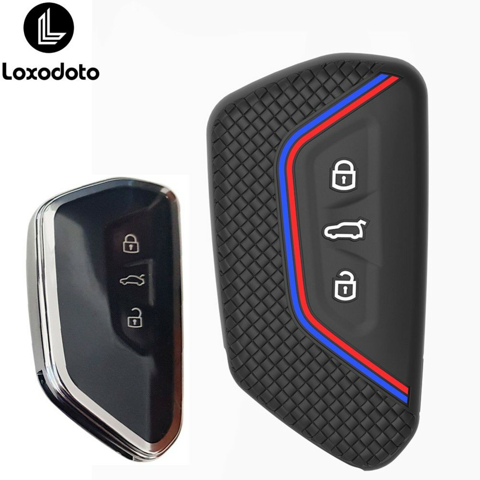 Силиконовый чехол MyPads для ключей VW Golf 8, ID4, Leon Mk4, Cupra Formentor, Skoda Octavia A8 белый с цветными вставками
