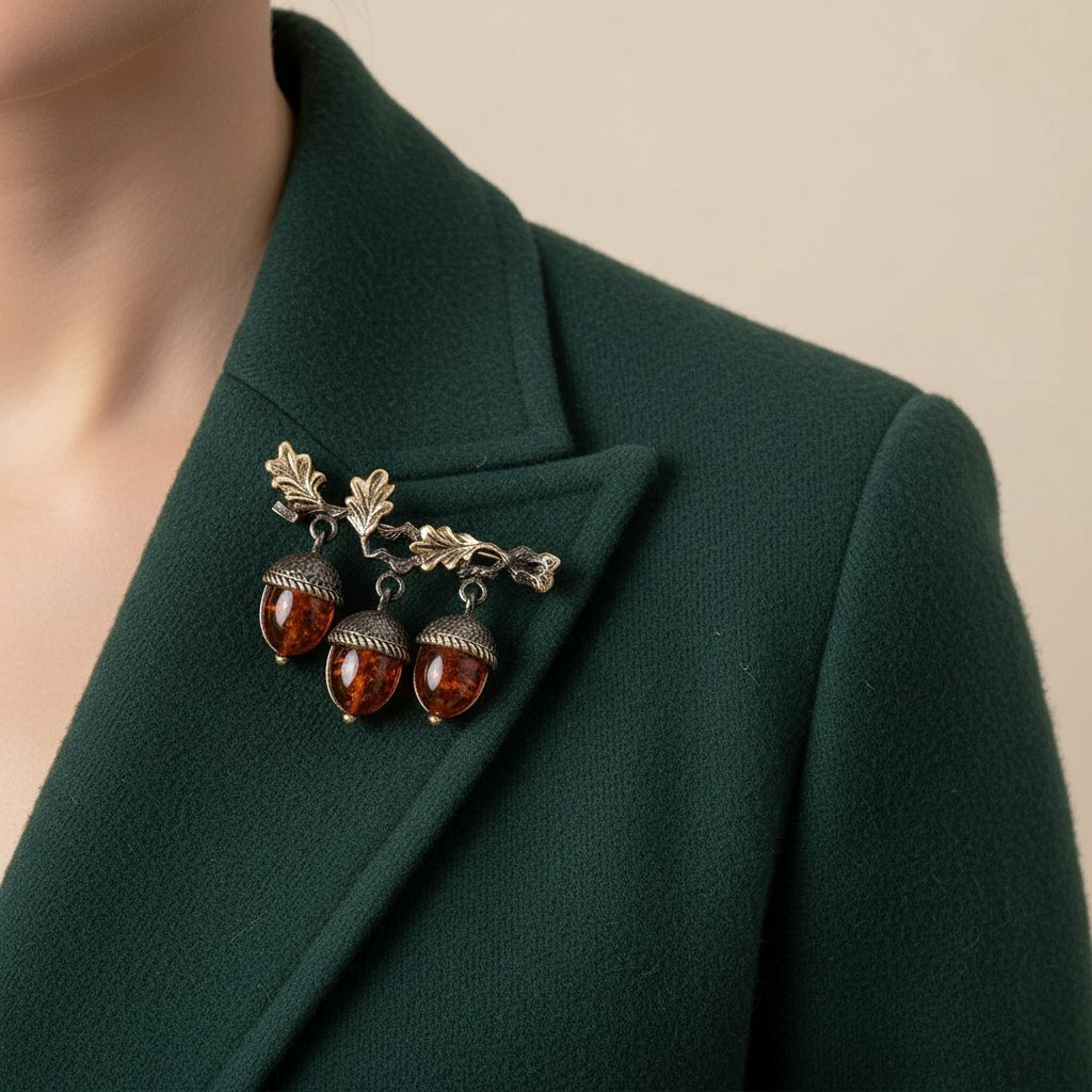 Брошь, янтарь