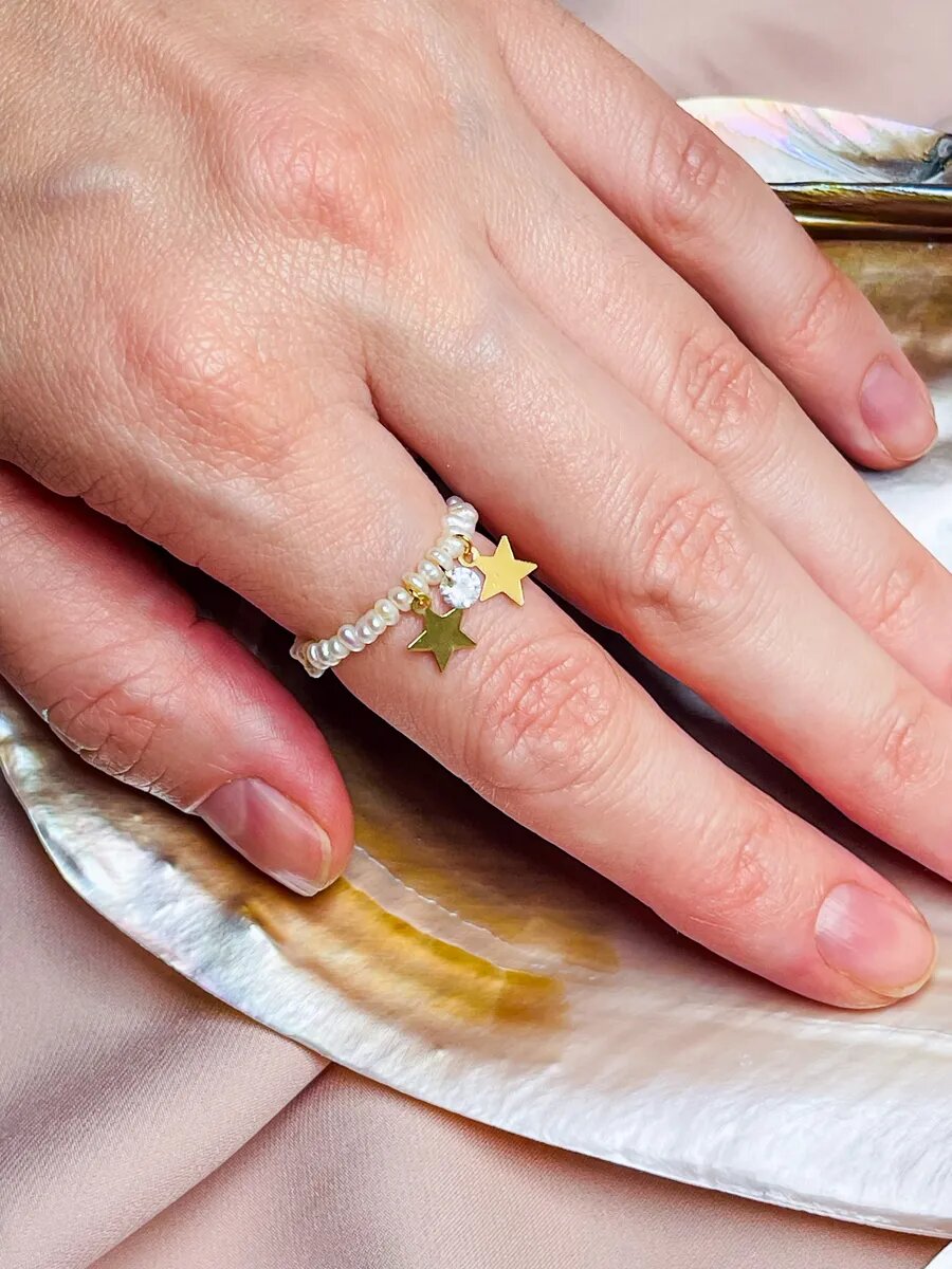 Кольцо, жемчуг пресноводный культивированный, кристалл, фианит