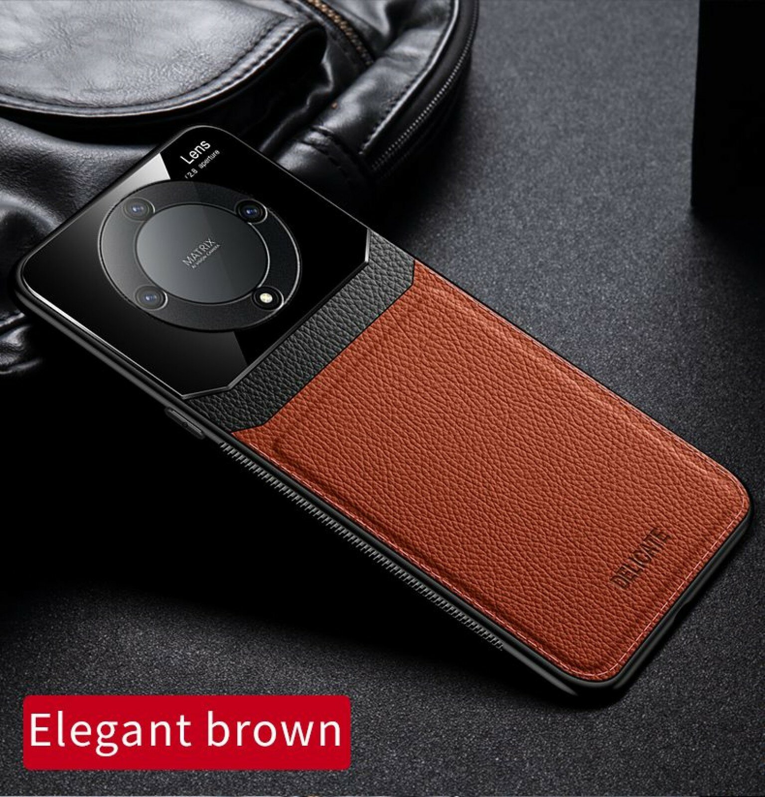 Чехол MyPads для Honor X9b из эластичного силикона с кожаной вставкой, черный с коричневым элементом