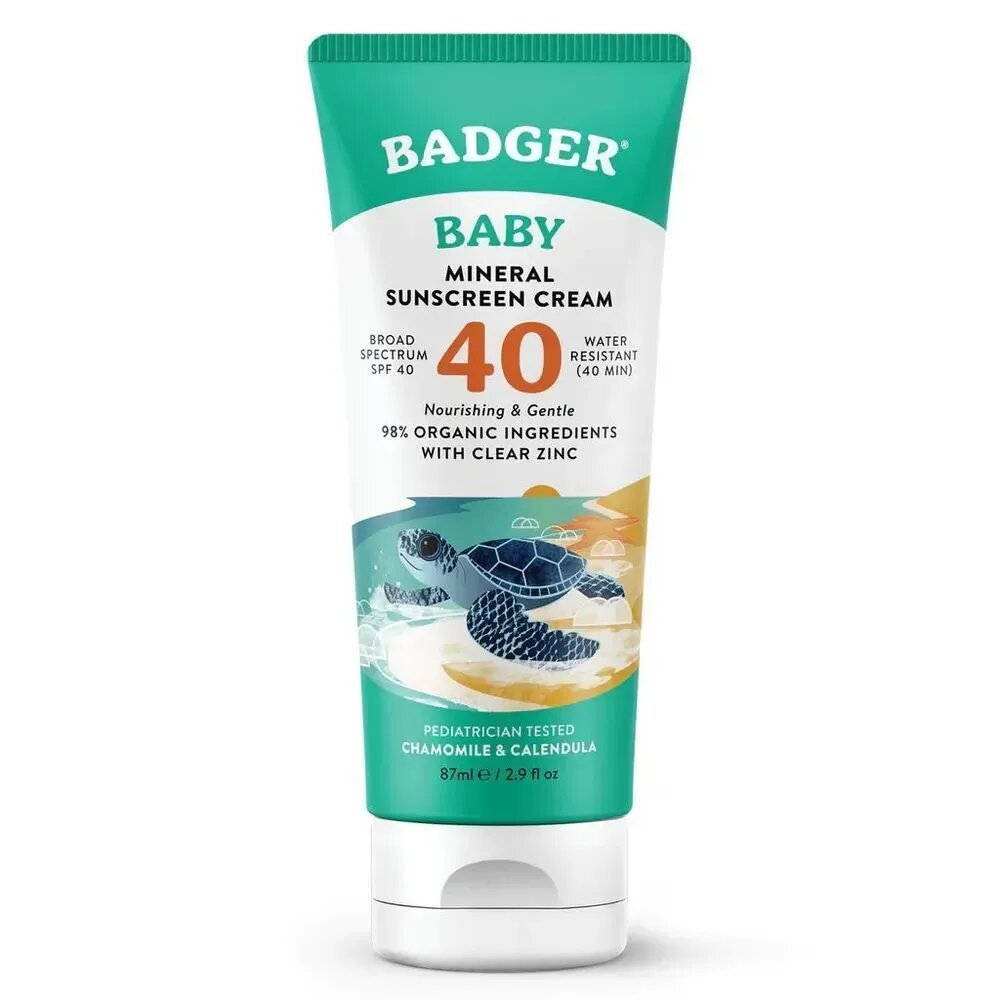 Badger Baby Mineral Sunscreen Cream SPF 40 - Детский солнцезащитный крем с ромашкой и календулой, 87ml