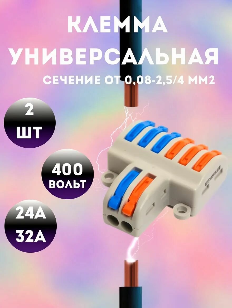 Клемма соединительная, 2 на 6 контактов, 0.08-2.5(4.0)мм, 32А (2 шт.)