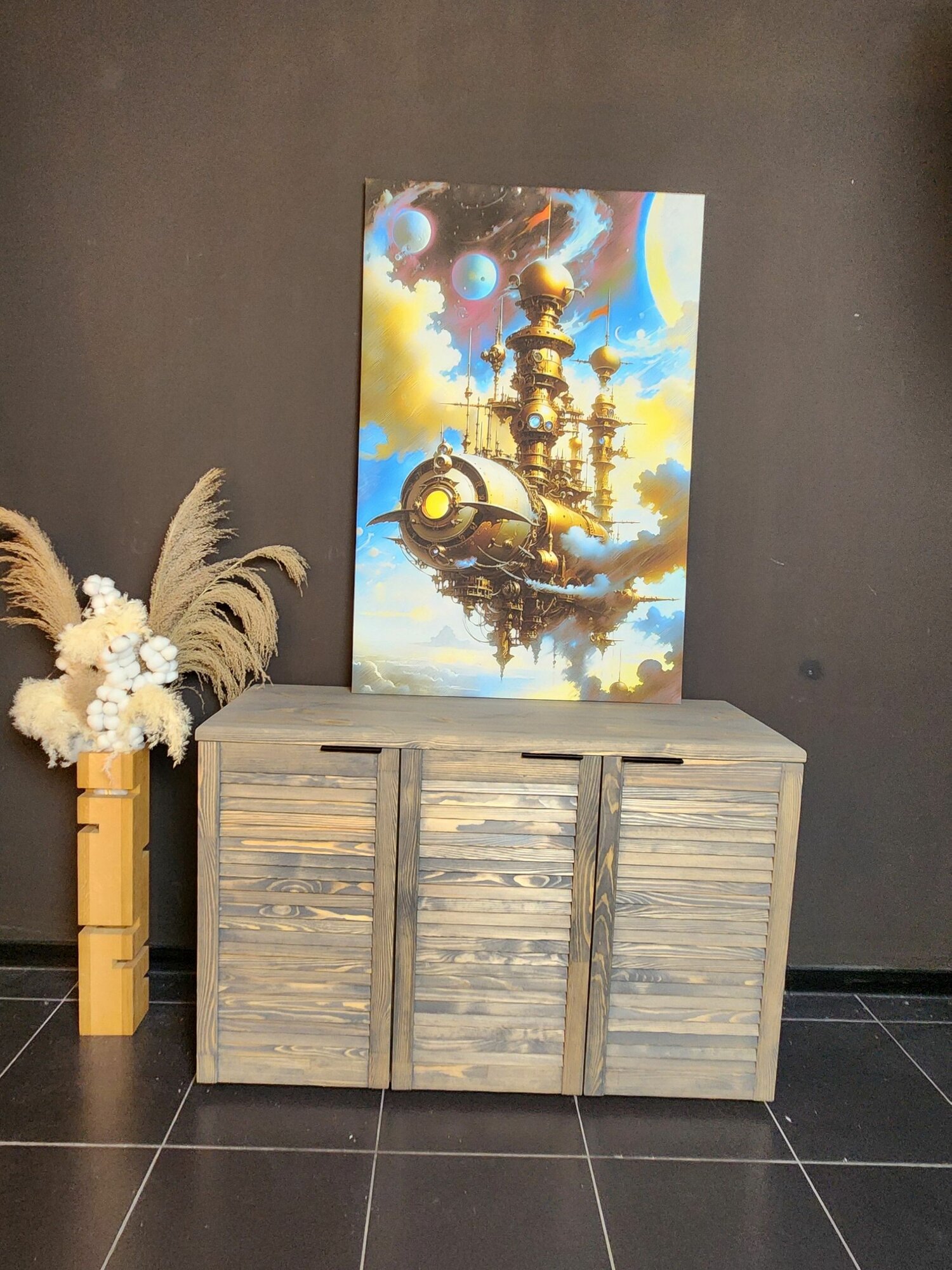 Тумба под раковину ARTFAN, 120x60 см, серая, деревянная, 3 дверцы, с полками