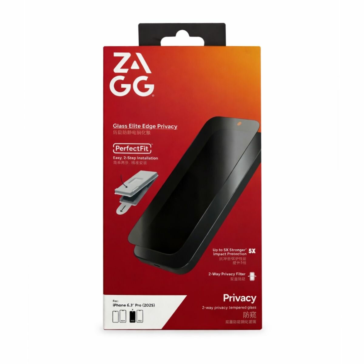 Антишпион стекло для iPhone 17 Pro 6.3" ZAGG Glass Elite Edge Privacy, 100119469