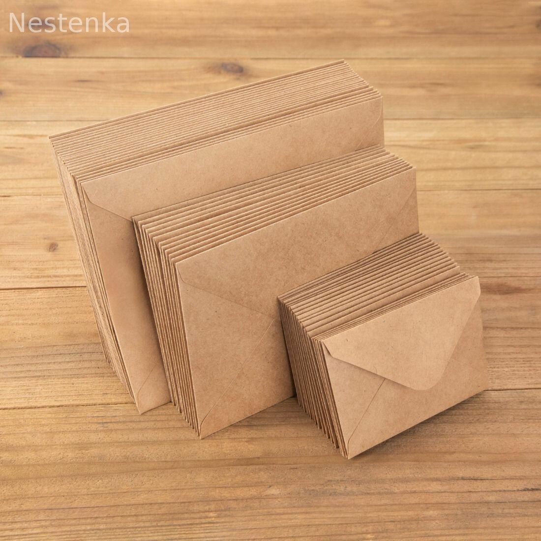 Конверт крафт, крафтовый бумажный подарочный конверт с клеевым треугольным клапаном, комплект