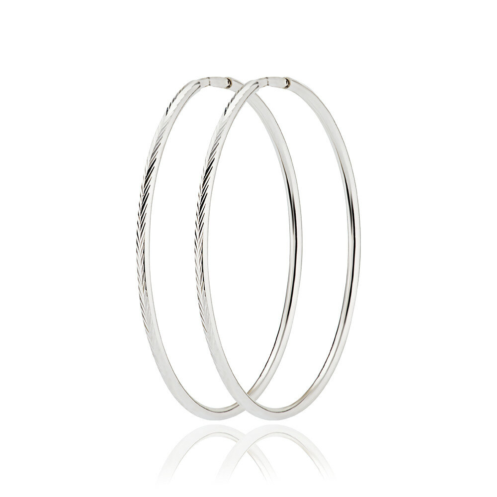 Серьги конго, белое золото, 585 проба, родирование, гравировка