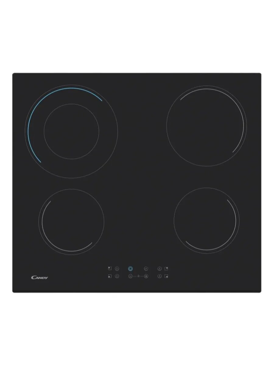 Электрическая варочная панель Candy CH64DVTRU черная, 4 конфорки, Hi-Light, сенсорная панель, блокировка