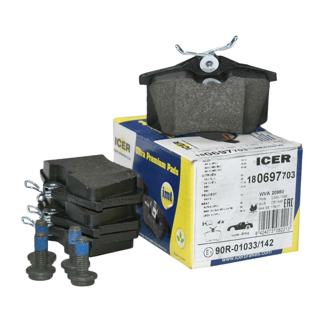 Колодки тормозные задние ICER 180697-703 SEAt Cordoba/Ibiza, VW Golf/Passat/Polo/Vento 1.2-2.8 90-05