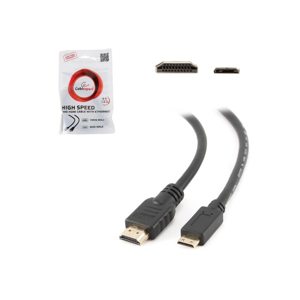Cablexpert Кабель HDMI-miniHDMI CC-HDMI4C-6, 19M 19M, v2.0, медь, позол. разъемы, экран, 1.8м, черный, пакет