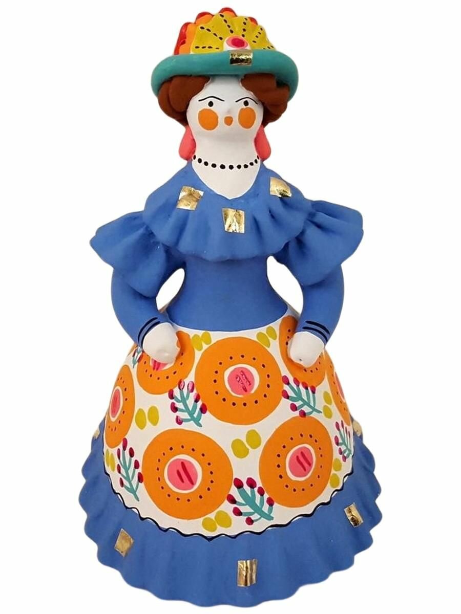 Барыня №5 нарядная, Дымковская глиняная игрушка, ручная авторская работа