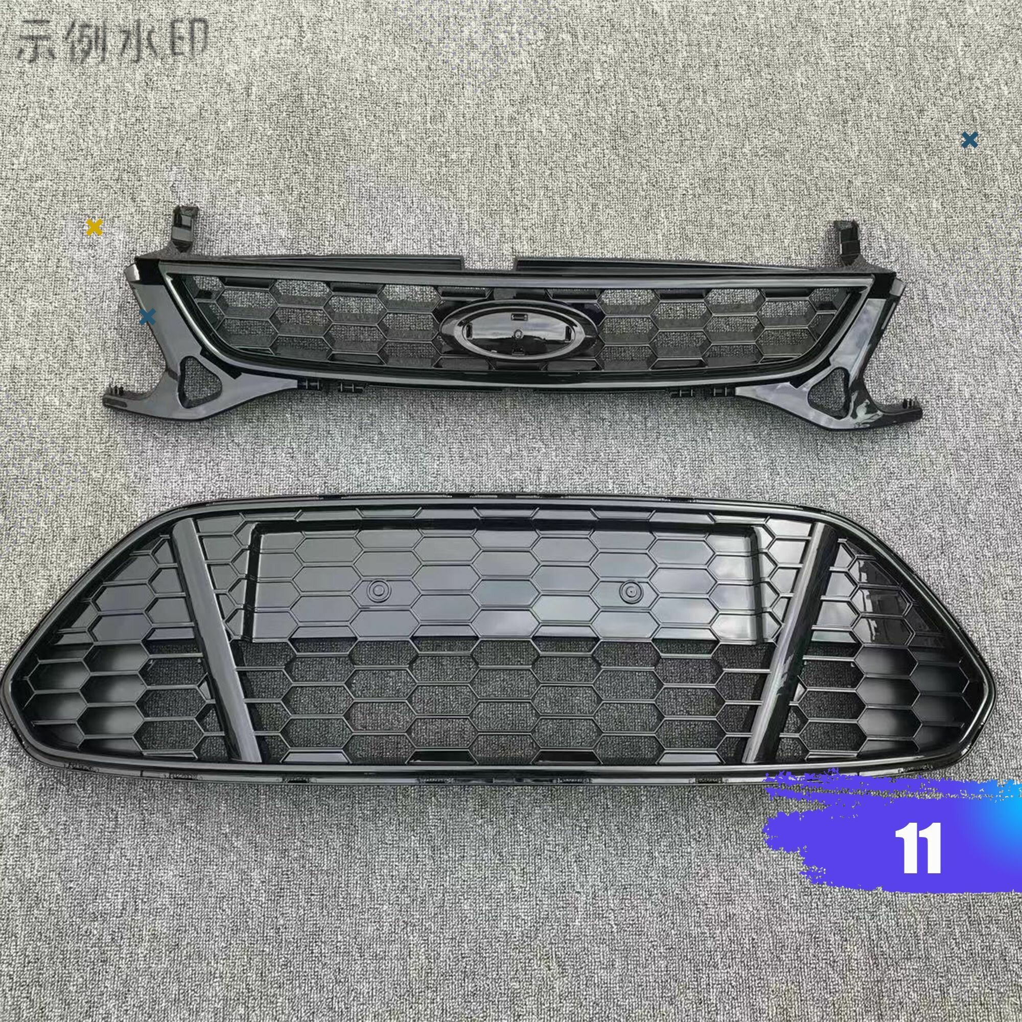 Решётки радиатора Ford Mondeo 4 рестайлинг 2011-2014 комплект верхняя/нижняя черный глянец спорт соты без доработок