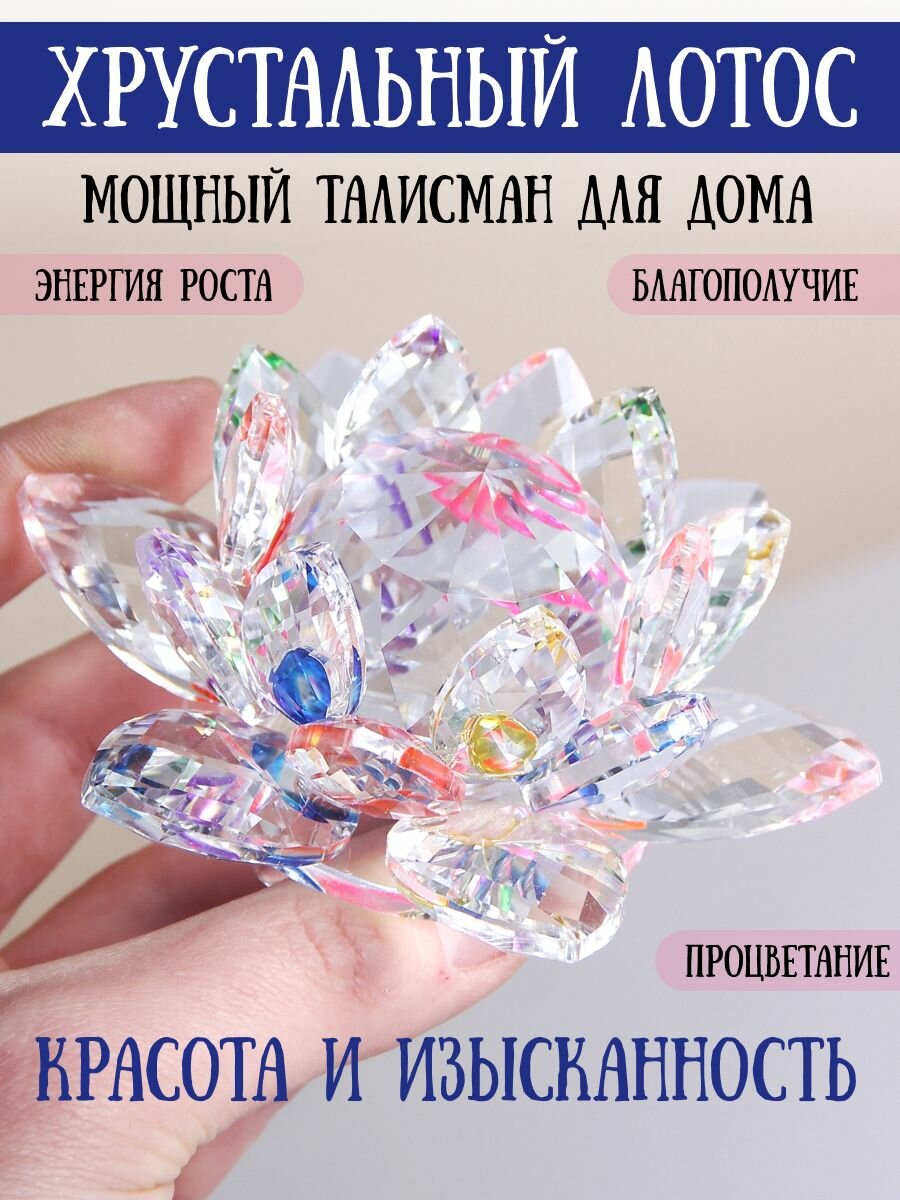 Статуэтка для интерьера Лотос хрустальный 10 см радужный в подарочной коробке