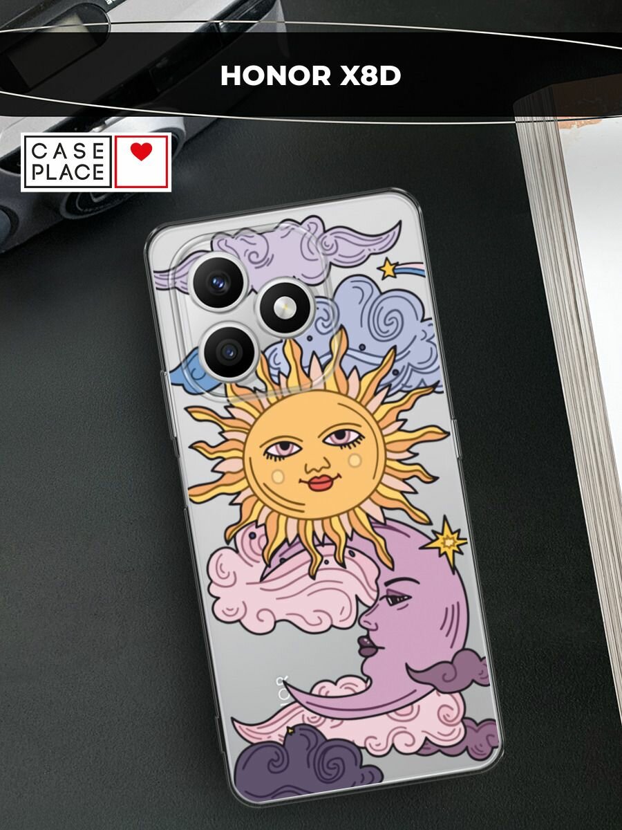 Чехол на Honor X8d / Хонор X8d с принтом Sun and Moon, прозрачный
