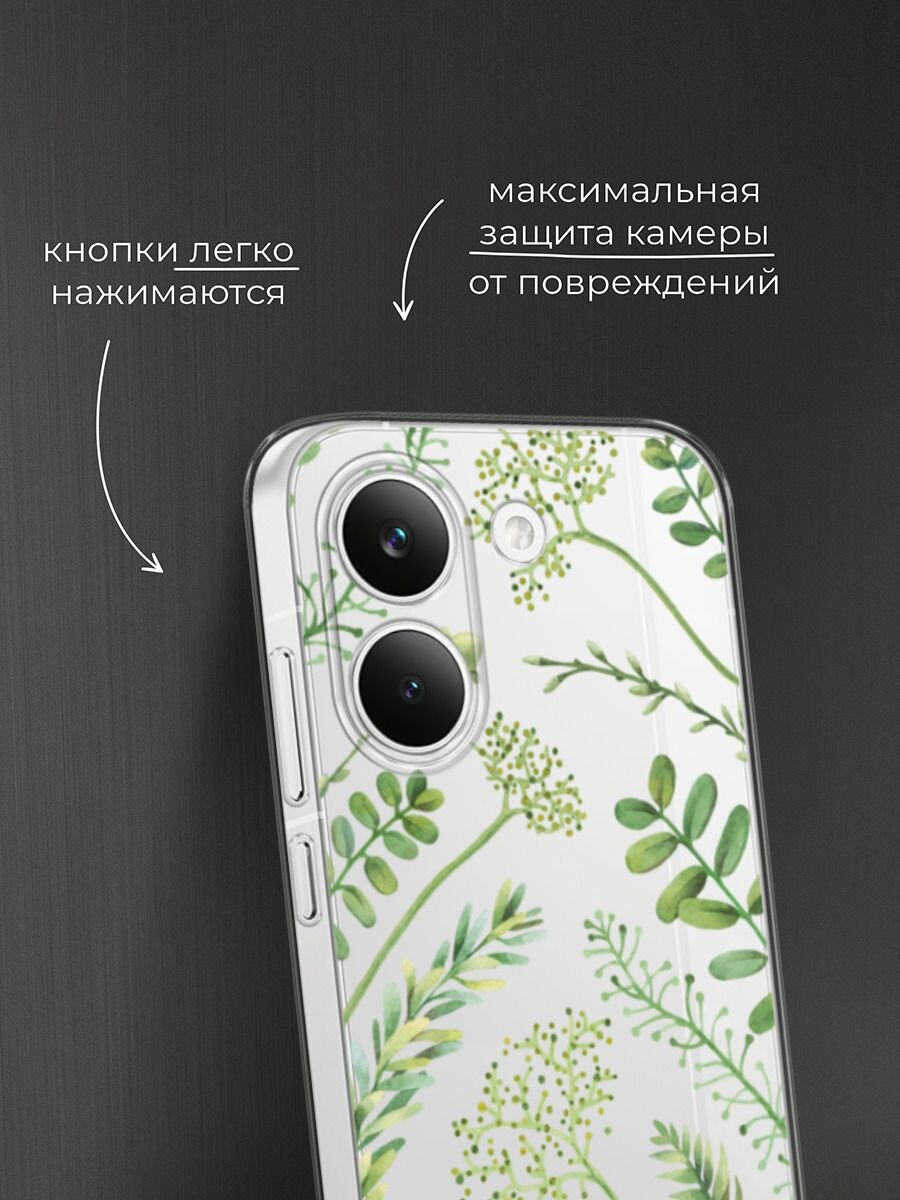 Чехол на Poco X8 Pro / Поко X8 Про с принтом Green Leaves, прозрачный — фото 1