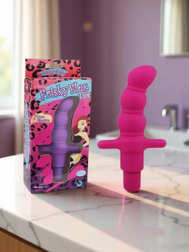 Розовый мини-вибратор , рельефный, со стопером , Frisky Flex Vibe - 11,9 см.