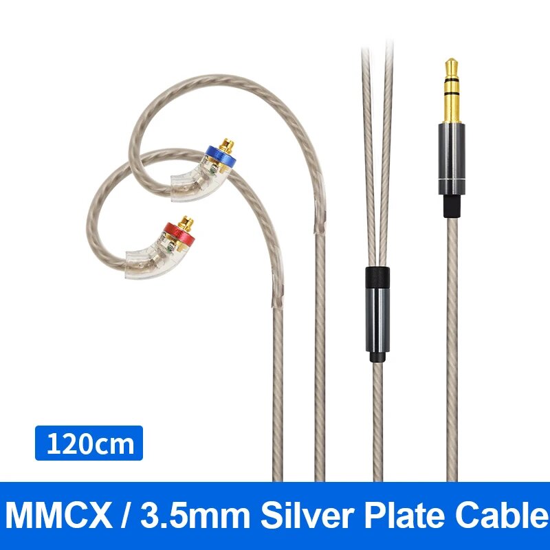 Серебряный MMCX кабель для наушников Earmax 120 см