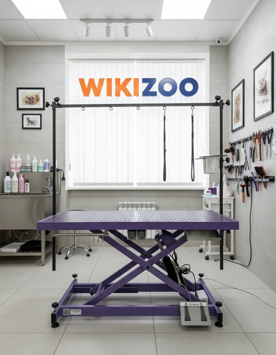 Стол для груминга MF wikiGROOM S801, лавандовый раф, c розетками и органайзером, серый