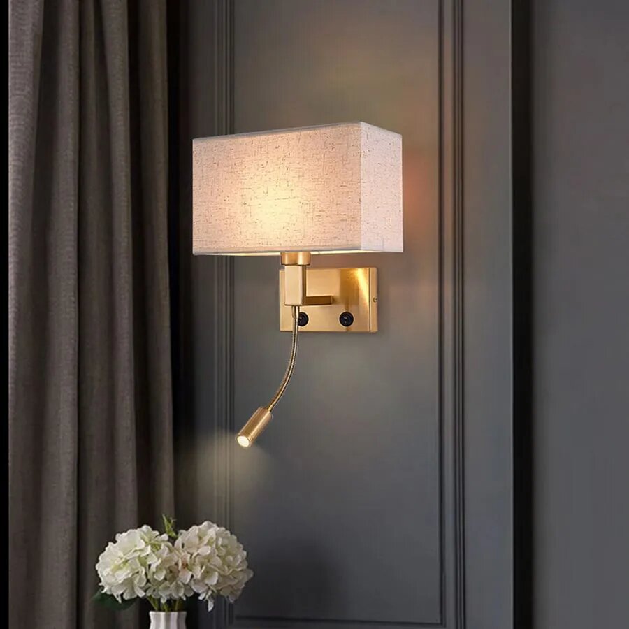Настенный светильник E27 Nordic Style Metal+Fabric Gold/Beige 5sqm IP20 3000K